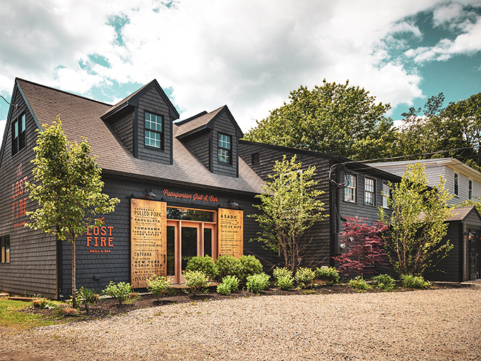 The Lost Fire: Sleek, sophisticated, and sizzling. This dark-shingled beauty is where steakhouse meets speakeasy in coastal Maine.