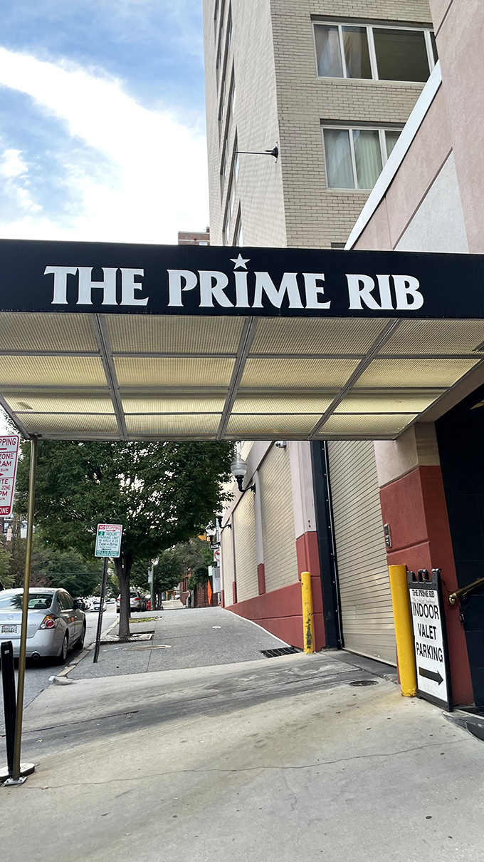 The Prime Rib's bold signage: Where steak meets swagger. It's like the Rat Pack decided to open a restaurant dedicated to beef.