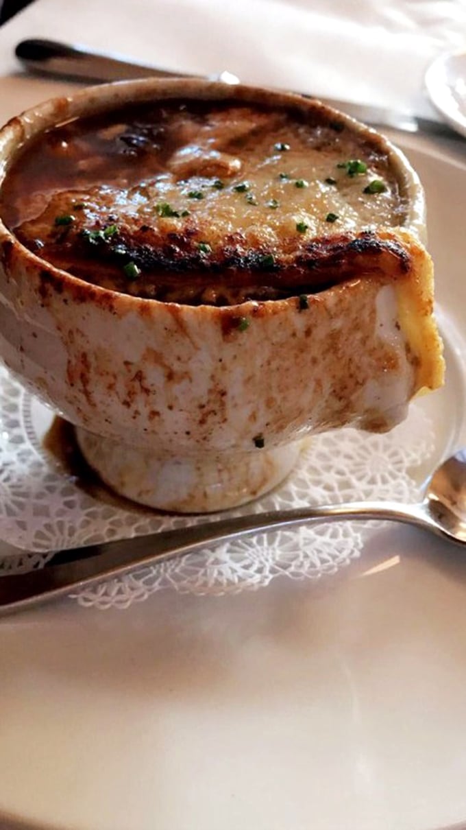 The eighth wonder of the culinary world! This French onion soup is so legendary, it deserves its own theme song and action figure.