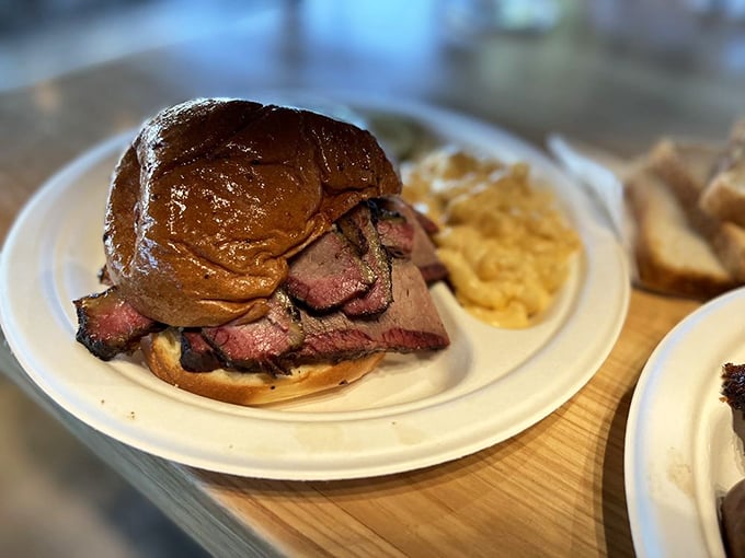 Sandwich or work of art? This brisket beauty is stacked higher than my hopes for fitting into last year's jeans.