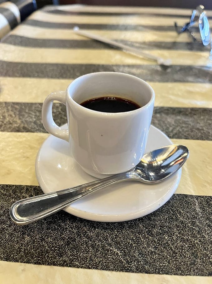 The espresso: darker than a film noir and stronger than a Parisian waiter's disdain for ketchup requests.