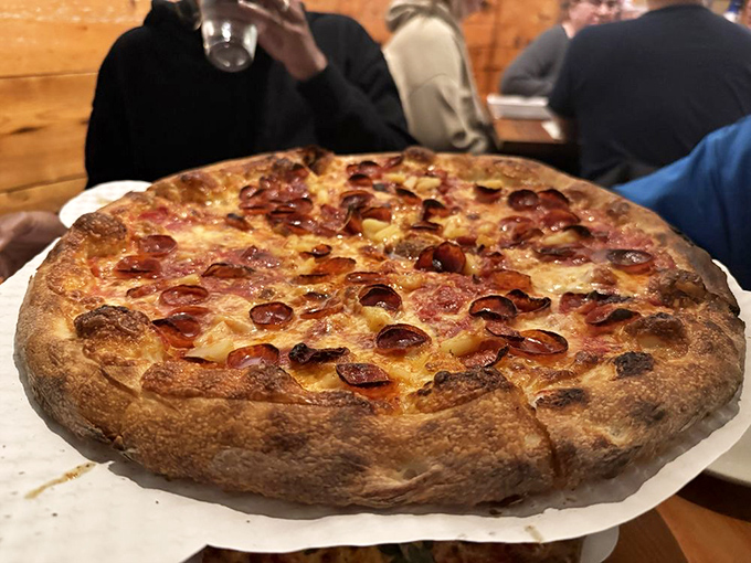 Pepperoni perfection! Each slice is a spicy, crispy homage to the pizza gods, guaranteed to make your taste buds do a happy dance.