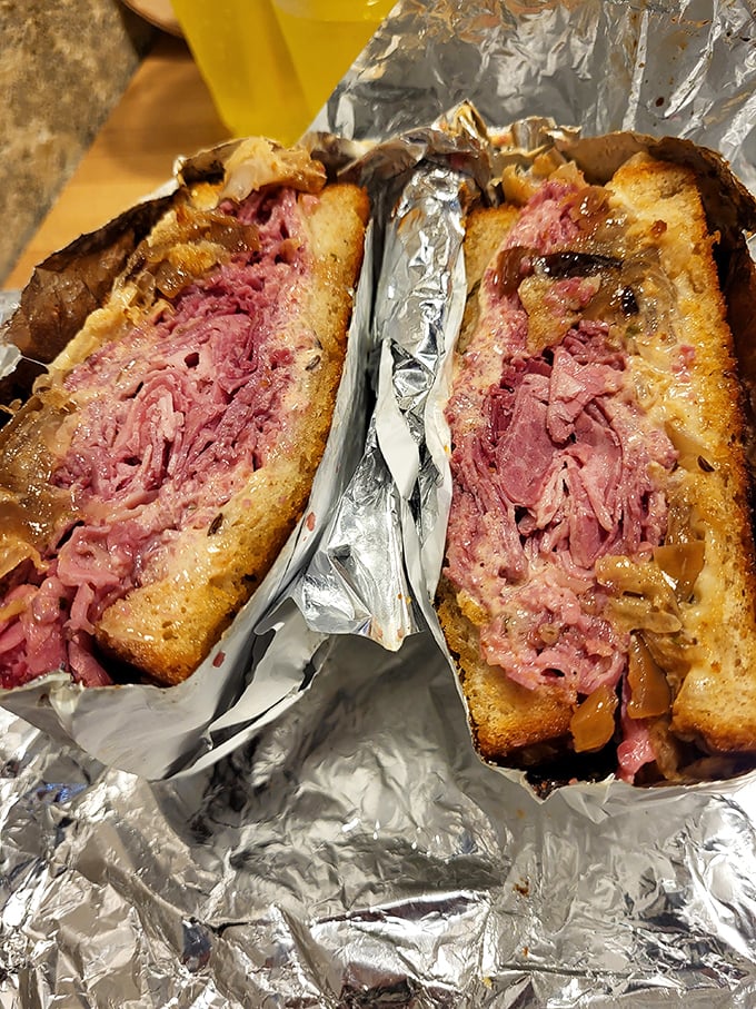 Holy cow, that's a sandwich! Packed tighter than Wrigley Field on game day, this beauty is a home run for your taste buds.