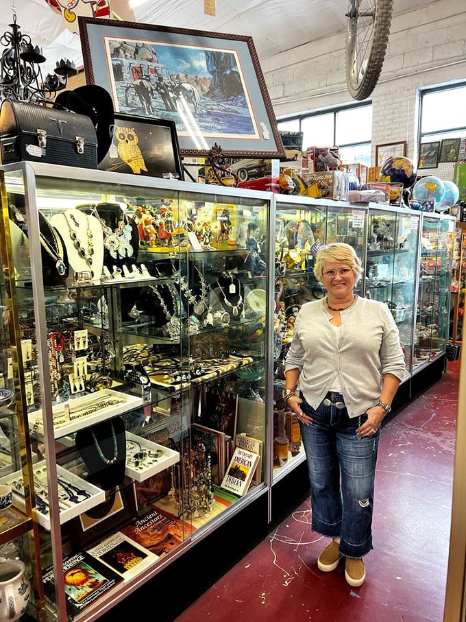 Meet your guide through this labyrinth of nostalgia. Her smile says, "I know where all the good stuff is hidden."