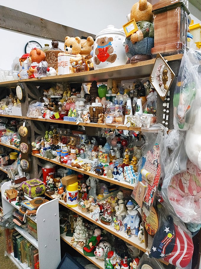 Trinket wonderland! From teddy bears to teacups, this shelf is like a 3D "I Spy" book for grown-ups with a penchant for the past.