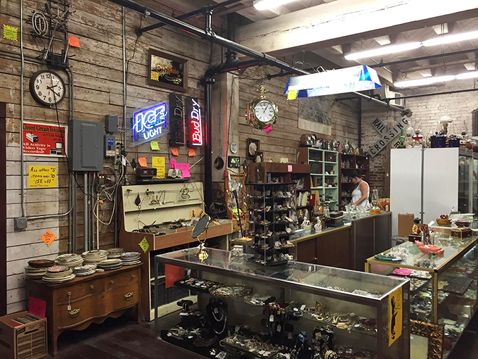 Radios, knick-knacks, and vintage signs galore! It's like someone raided the props department of every classic sitcom.