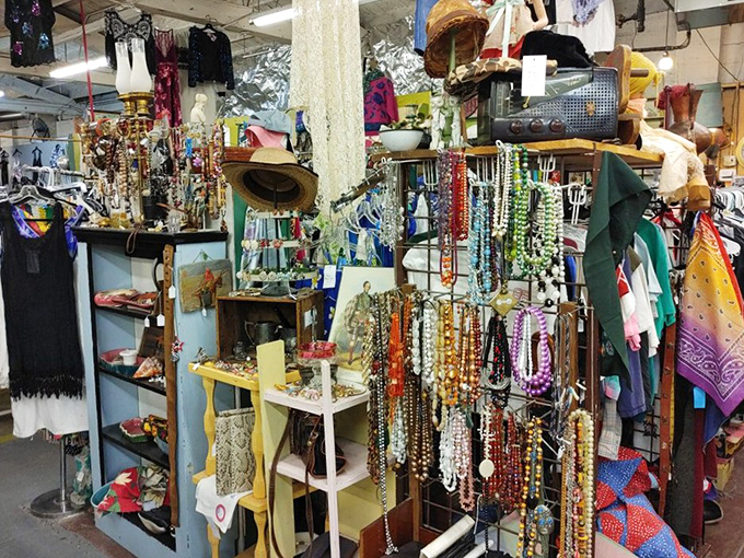 A jewelry lover's dream corner, where beads, bangles and baubles from bygone eras await their chance to accessorize new adventures.