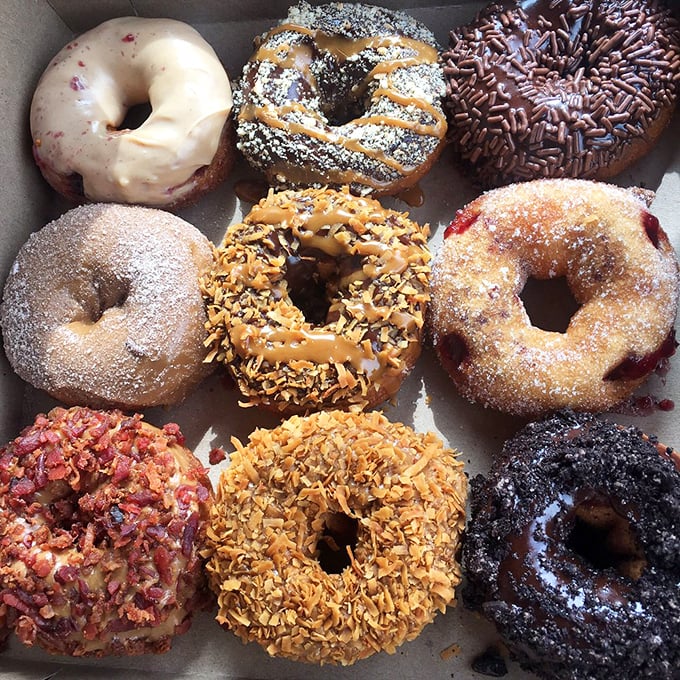 A box of joy! These colorful creations are what I imagine Willy Wonka would serve at his breakfast table.