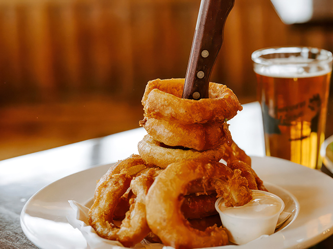 Onion rings and craft beer: A match made in comfort food heaven. It's like a hug for your taste buds!