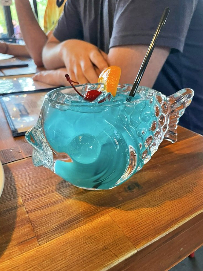 Holy mackerel! This fish-shaped cocktail is swimming with tropical flavors. It's like a liquid aquarium, minus the algae and with a lot more fun.