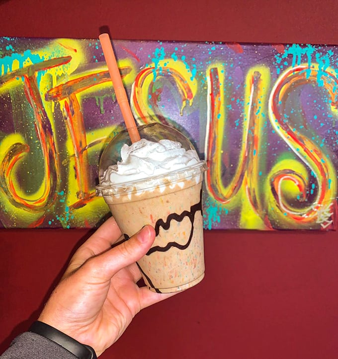 Shake it up! This creamy concoction looks ready to cool you down and sweeten your day, all while keeping things groovy.