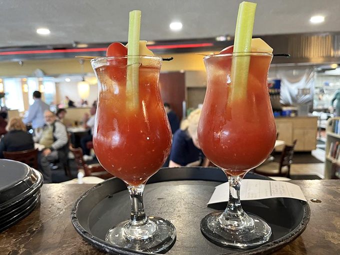 Bloody Marys served with celery stalks tall enough to qualify as vegetables&mdash;breakfast drinking disguised as a health choice.