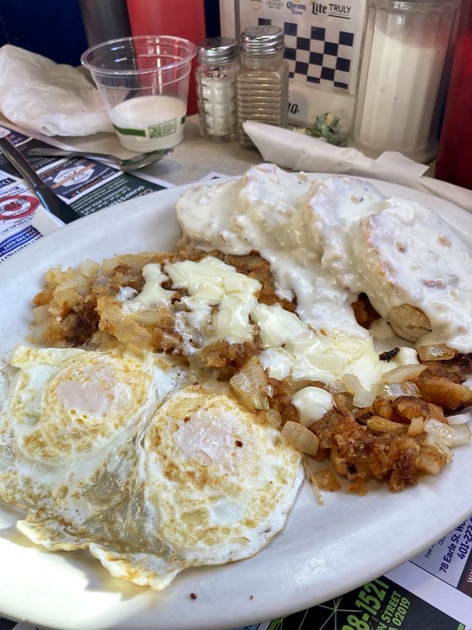 Breakfast of champions or cure for what ails ya? This plate is a symphony of comfort food that hits all the right notes.