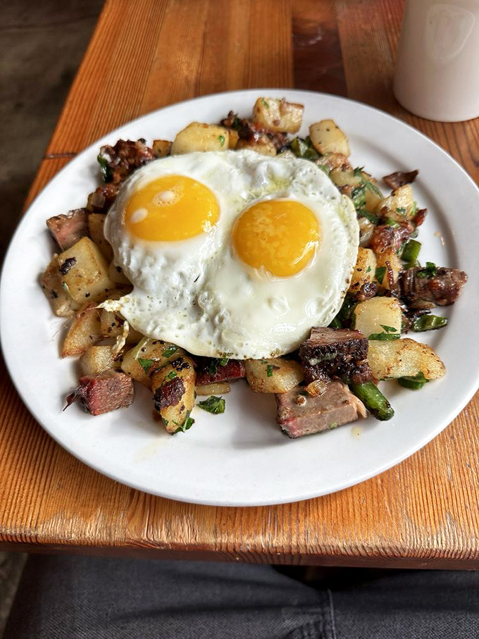 Breakfast of champions? More like breakfast of barbecue royalty! This brisket hash topped with sunny-side-up eggs is how mornings were meant to be.