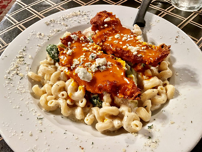 Mac 'n cheese, meet Buffalo chicken. A match made in comfort food heaven! This dish is like a warm hug for your stomach.