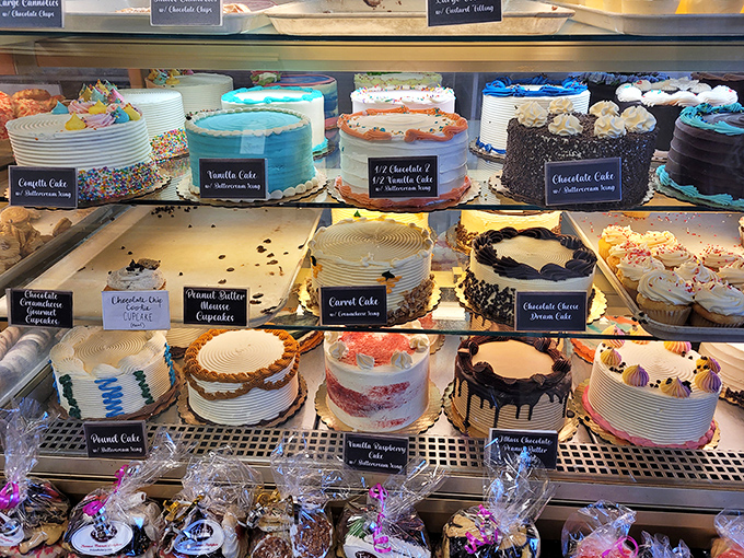 Cake nirvana achieved! This display case is like the Louvre of layered desserts &ndash; a true masterpiece of confectionery art.