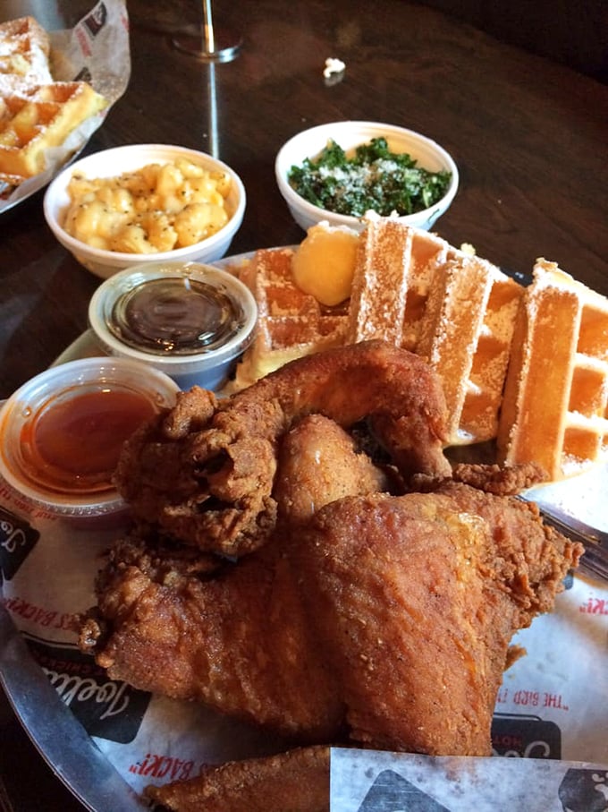 The breakfast of champions... if those champions were preparing for a delicious food coma. Chicken and waffles: the ultimate sweet and savory tango.