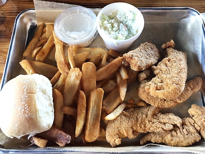 Chicken tenders and fries: The dynamic duo of comfort food. It's like a warm hug for your inner child, served with a side of nostalgia.