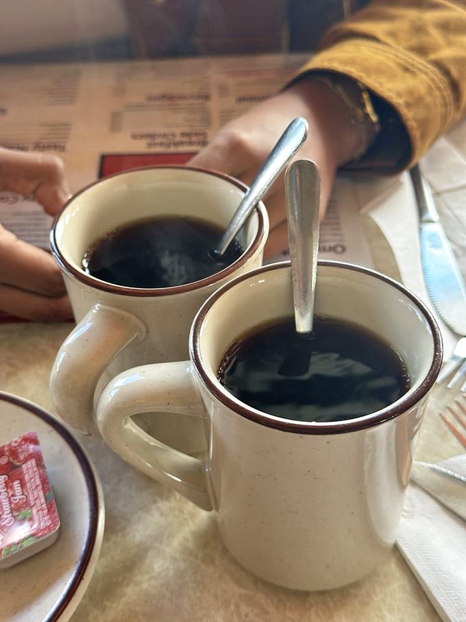 The elixir of life! These mugs of joe are standing by, ready to transform you from zombie to functioning human. Cream and sugar optional.