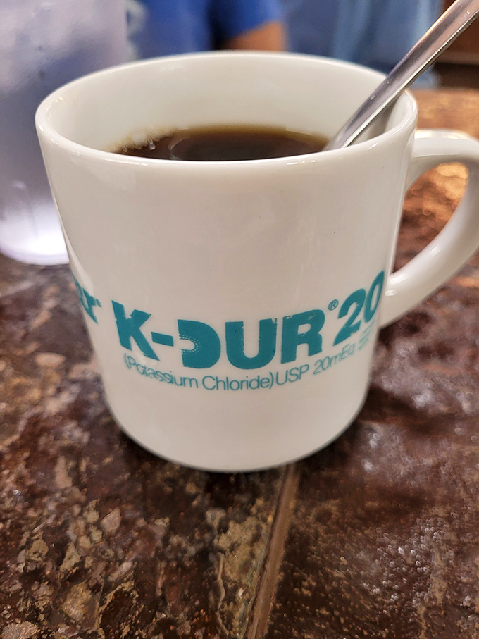 Coffee so strong, it could wake the dead &ndash; or at least get you through that 9 AM meeting. Served in a mug that's seen more stories than a librarian.