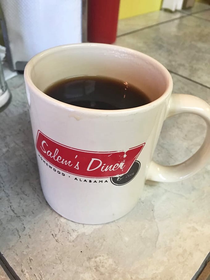 The elixir of life, served in a mug that's seen more mornings than a rooster. This coffee is the real MVP of breakfast.