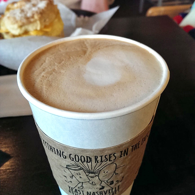 Coffee with a side of wit! This cup's clever slogan reminds us that good things (and great pastries) are always on the rise.