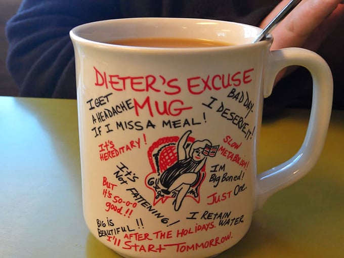 Coffee with a side of sass! This mug's got more excuses than a politician during tax season. It's the perfect companion for your cheat day.