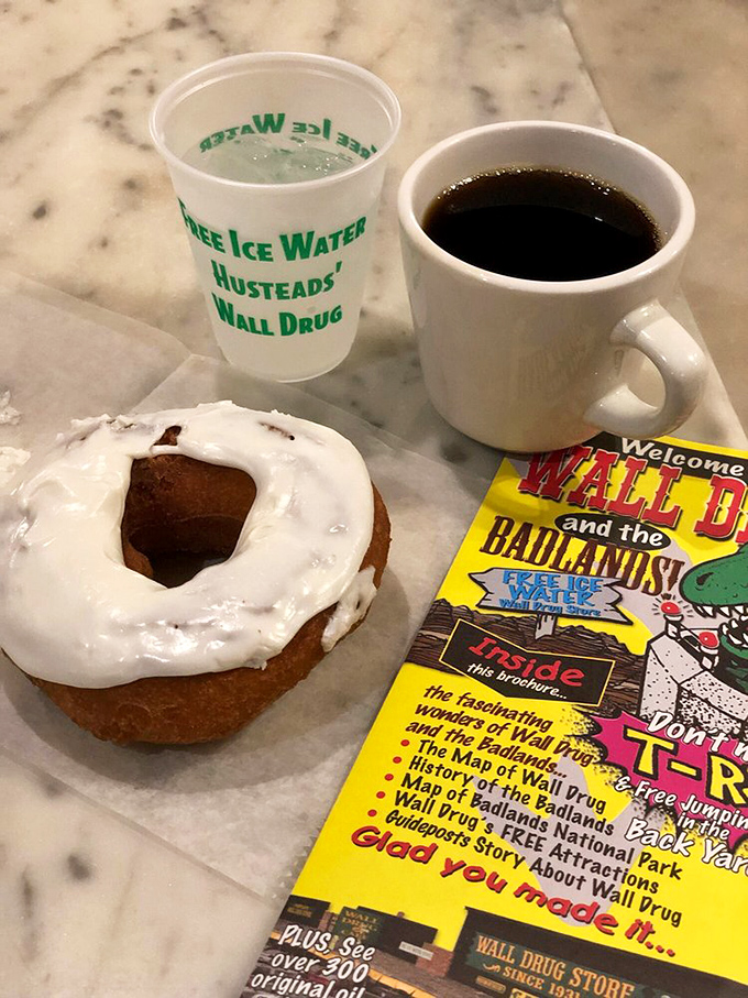 The holy trinity of road trip fuel: coffee, donuts, and a side of nostalgia. At Wall Drug, your caffeine fix comes with a free history lesson and a sugar rush.