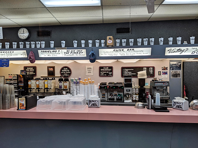 Caffeine station ahead! Donut Dip's coffee bar is ready to fuel your adventures, whether you're conquering a mountain of paperwork or an actual mountain.
