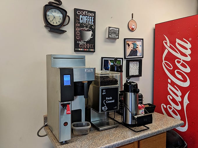 Caffeine corner: where liquid energy meets sugary bliss. This coffee station is the yin to your donut's yang, a perfect harmony of flavors.