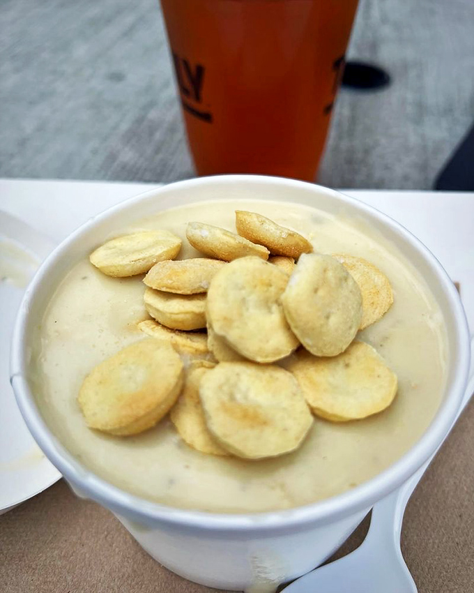 Clam chowder so creamy, it could make a New Englander weep with joy. Oyster crackers standing by for their supporting role.