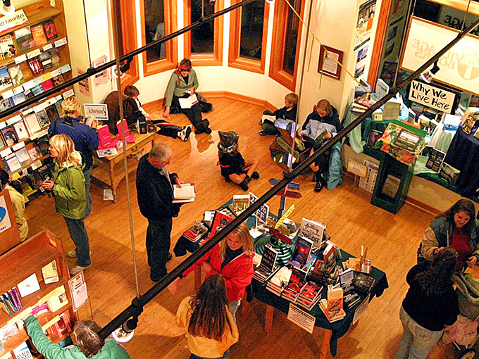 Book club or secret society meeting? Either way, these folks have found their tribe among the stacks.
