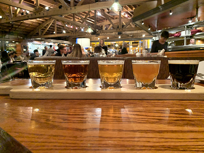 A flight of brews more colorful than an Alaskan sunset. From light to dark, it's like tasting the rainbow &ndash; adult style.