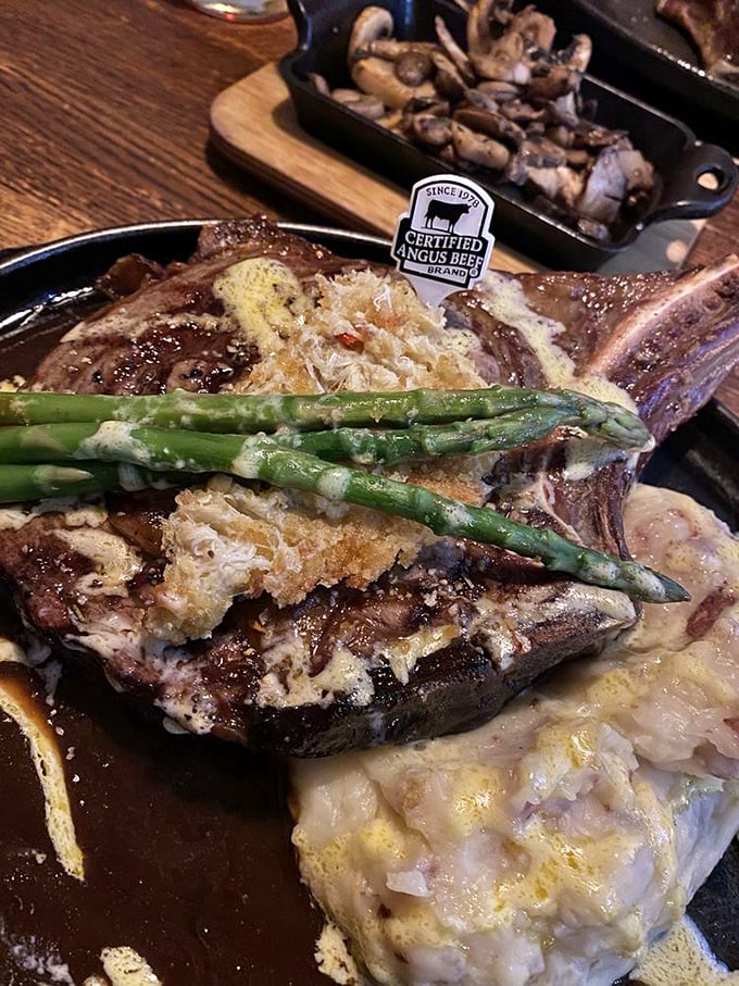 Holy cow! This Cowboy Ribeye is so perfectly cooked, it might just tip its hat and say "Howdy, partner!" before you dig in.