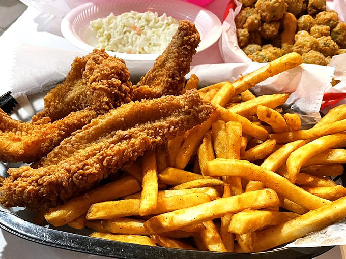 The catch of the day, Kentucky-style! This fried catfish basket is proof that sometimes, the best things in life come battered and crispy.