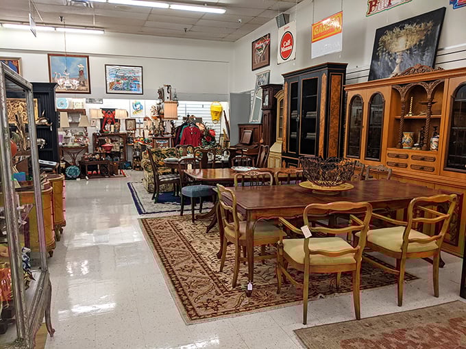 Mid-century magic meets eclectic chic! This furniture vignette is like "Mad Men" meets "I Love Lucy," with a dash of your cool aunt's living room.