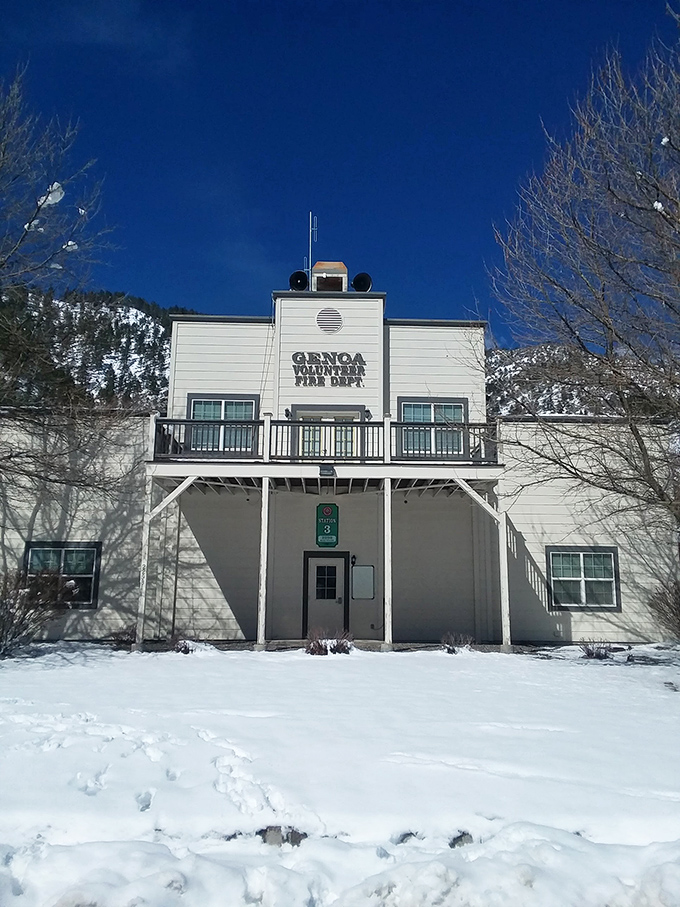 Even firefighters need a winter wonderland! Genoa's Volunteer Fire Department looks ready for its close-up in this snowy scene.