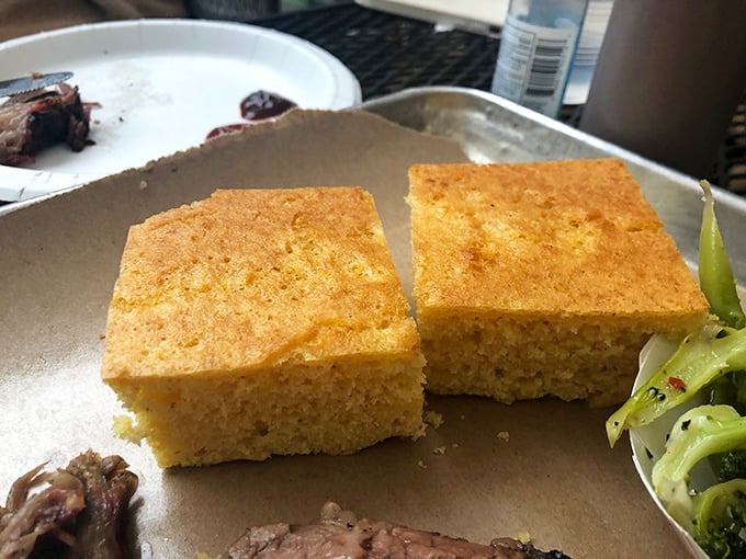 Cornbread squares that strike the perfect balance between sweet and savory. These golden bricks of happiness complete any barbecue plate.