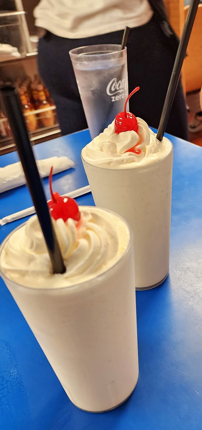 Milkshakes so thick, you'll need biceps of steel to sip them. Topped with a cherry, because why not?