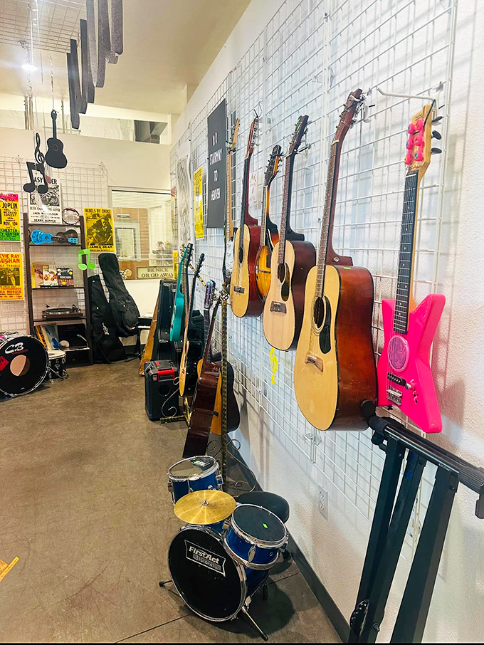 Stairway to Heaven? More like shelves to rock stardom! These pre-loved instruments are ready for their second act.