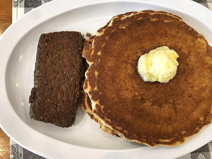 Breakfast of champions! Golden pancakes paired with crispy scrapple - it's a Delaware morning on a plate. Just add coffee and you're ready to conquer the day!