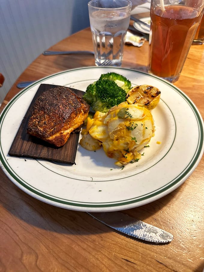Cedar-planked perfection. This salmon dish is so good, it might just convince you to trade your car for a fishing boat.