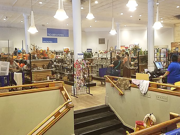 Upstairs, downstairs, everywhere a bargain! This two-story treasure trove proves that thrift shopping is an elevated experience.