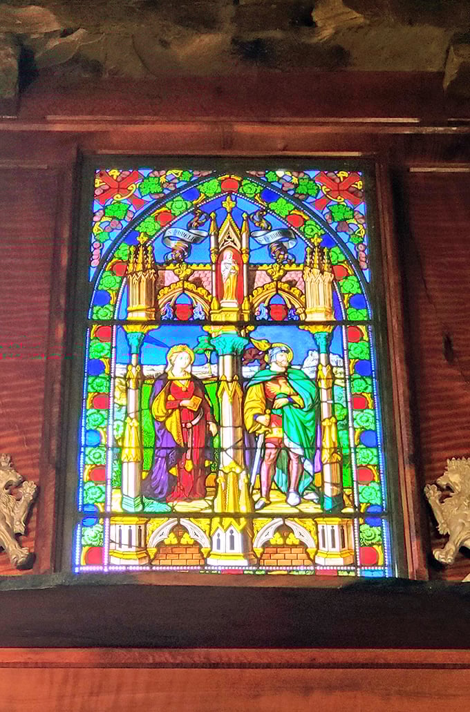 Stained glass fit for a cathedral. These vibrant windows paint the room with a kaleidoscope of colors, no Instagram filter needed.