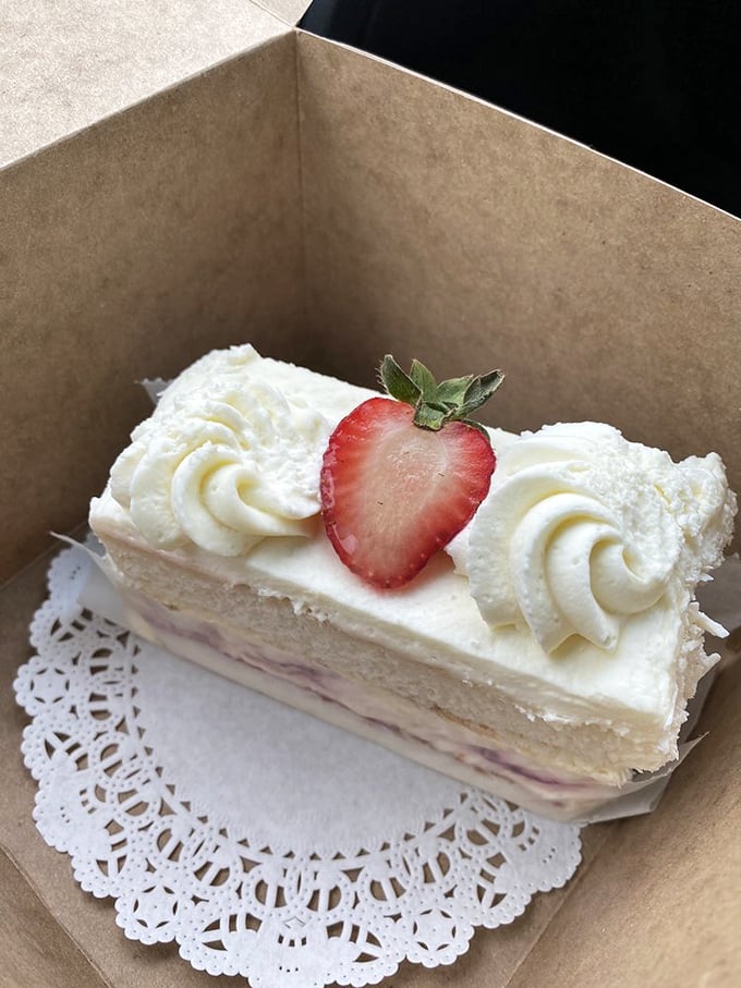 A slice of heaven, or should we say, strawberry white chocolate cake? It's so pretty, you almost don't want to eat it. Almost.