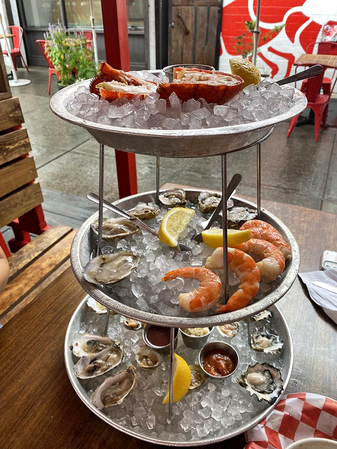 The seafood tower that puts the Leaning Tower of Pisa to shame. It's a balancing act of deliciousness!