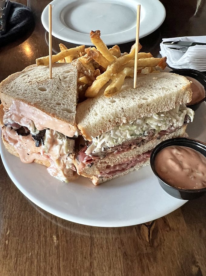 The Sloppy Joe: Not your cafeteria lady's creation! This double-decker behemoth is what sandwich dreams are made of.