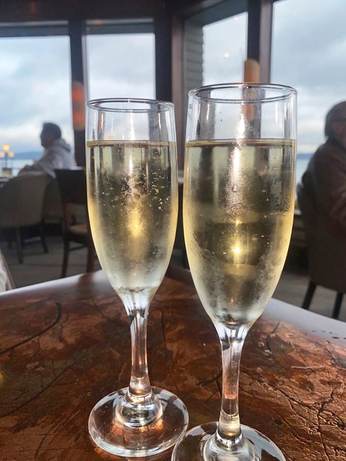 Cheers to good company and great seafood! These bubbles are the perfect wingman for your underwater feast.