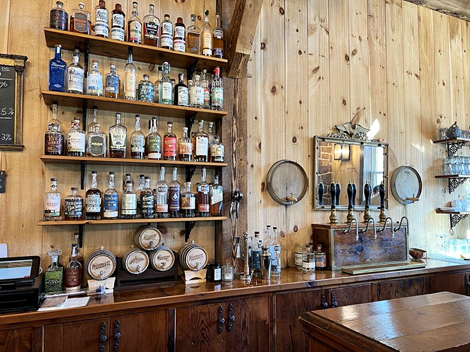 Whiskey river, take my mind! This bar setup would make even Don Draper pause mid-cocktail in admiration.