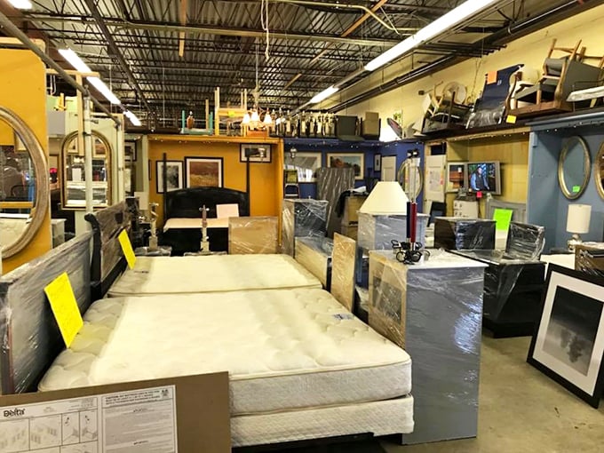 Need a new place to rest your head? This sea of mattresses and bed frames might just be your ticket to dreamland. Sweet dreams are made of these!